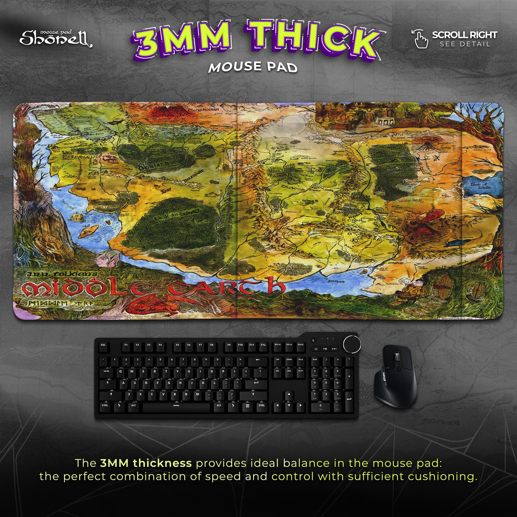 Middle-earth Map Mouse Pad – J.R.R. Tolkien Inspired Desk Mat Featuring ...
