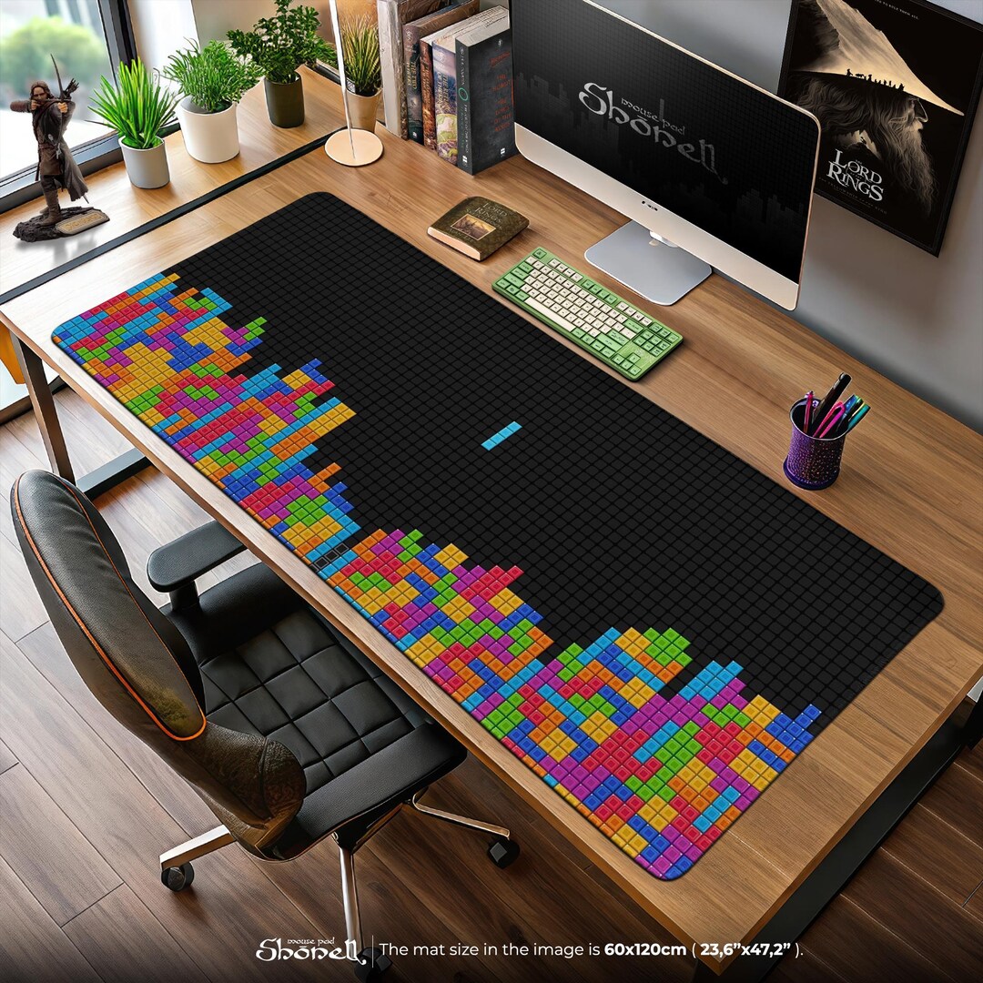 Tetris Pixel Desk Mat - Retro Block Puzzle Mouse Pad, Classic Arcade ...