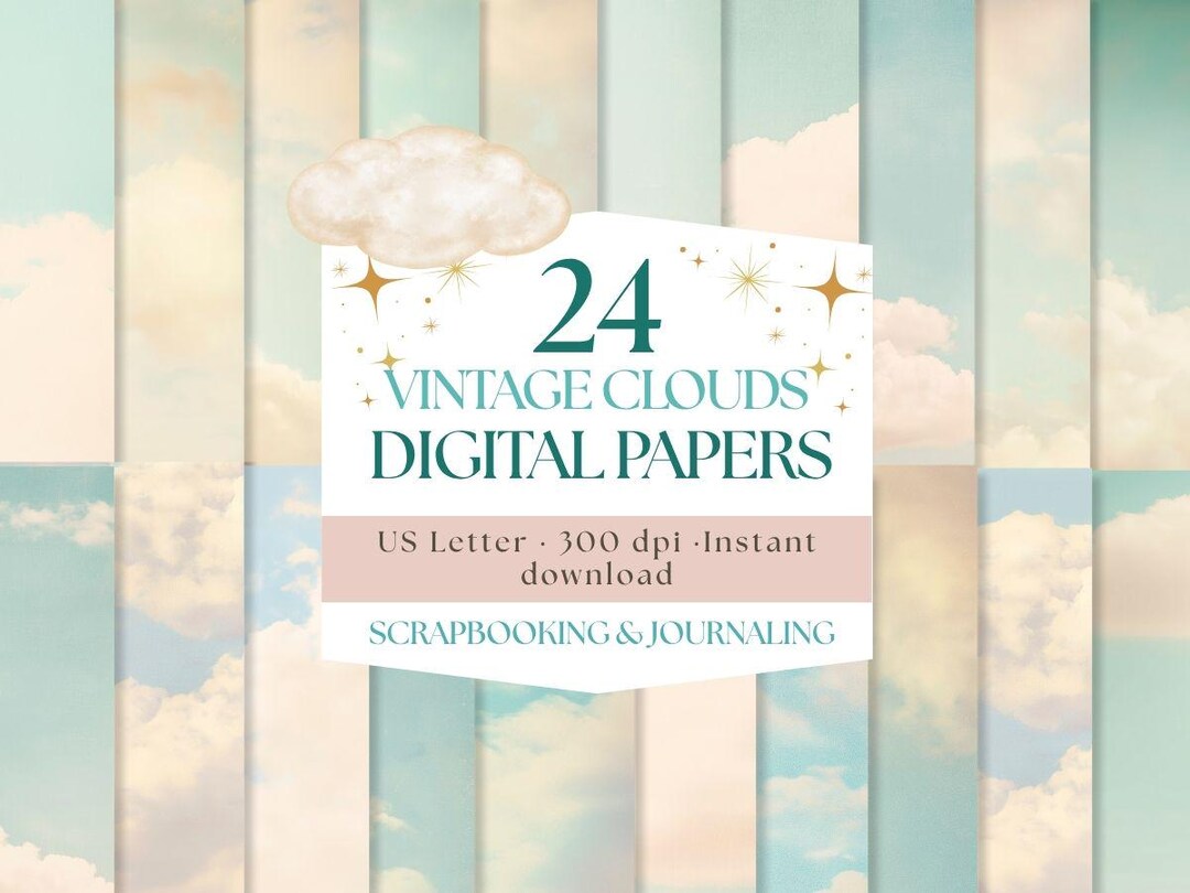 Vintage Pastel Cloud Digital Papers Pack – Set of 24 Sky Backgrounds ...