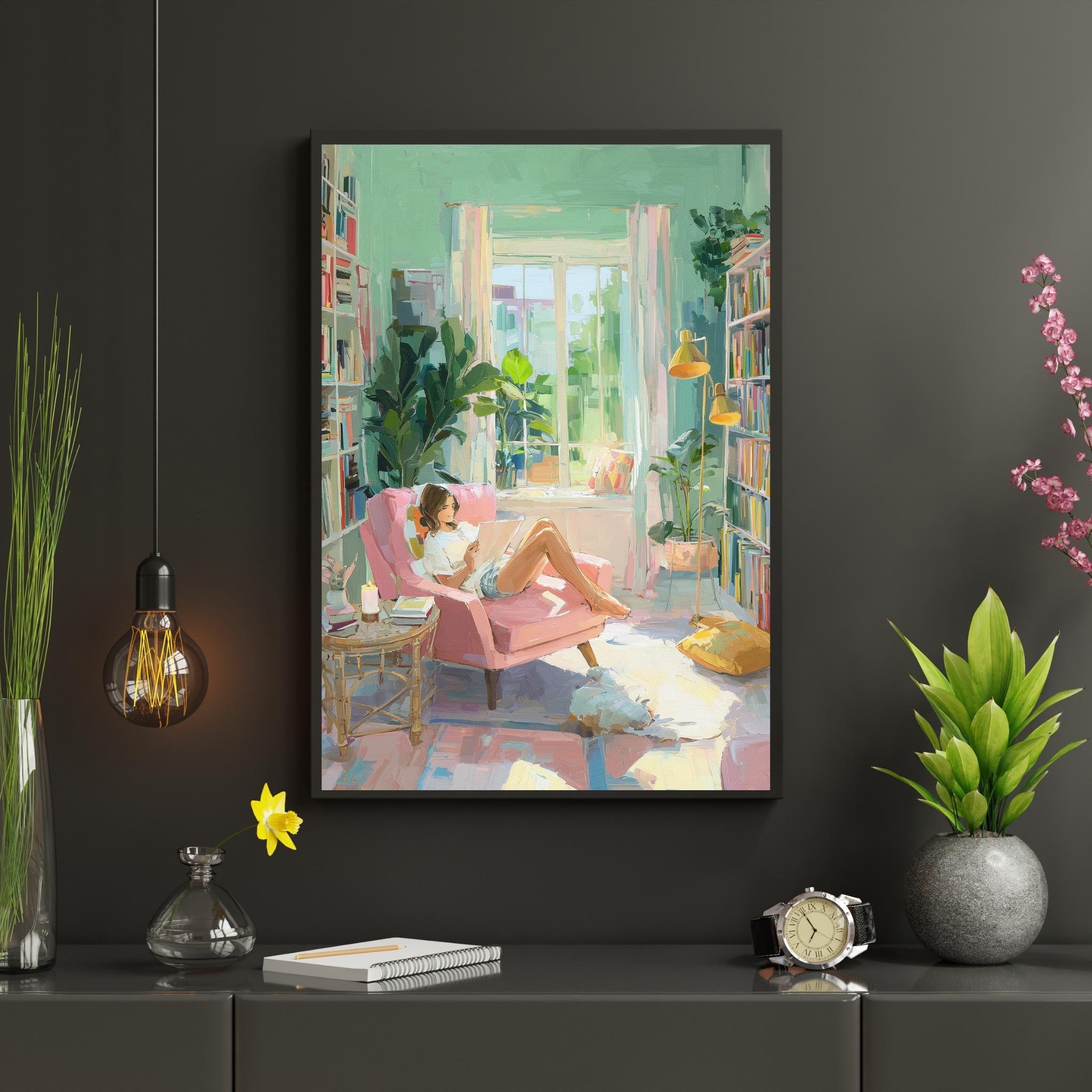 Boho Reading Wall Art Print, Book Lover Poster, Reading Room Artwork ...