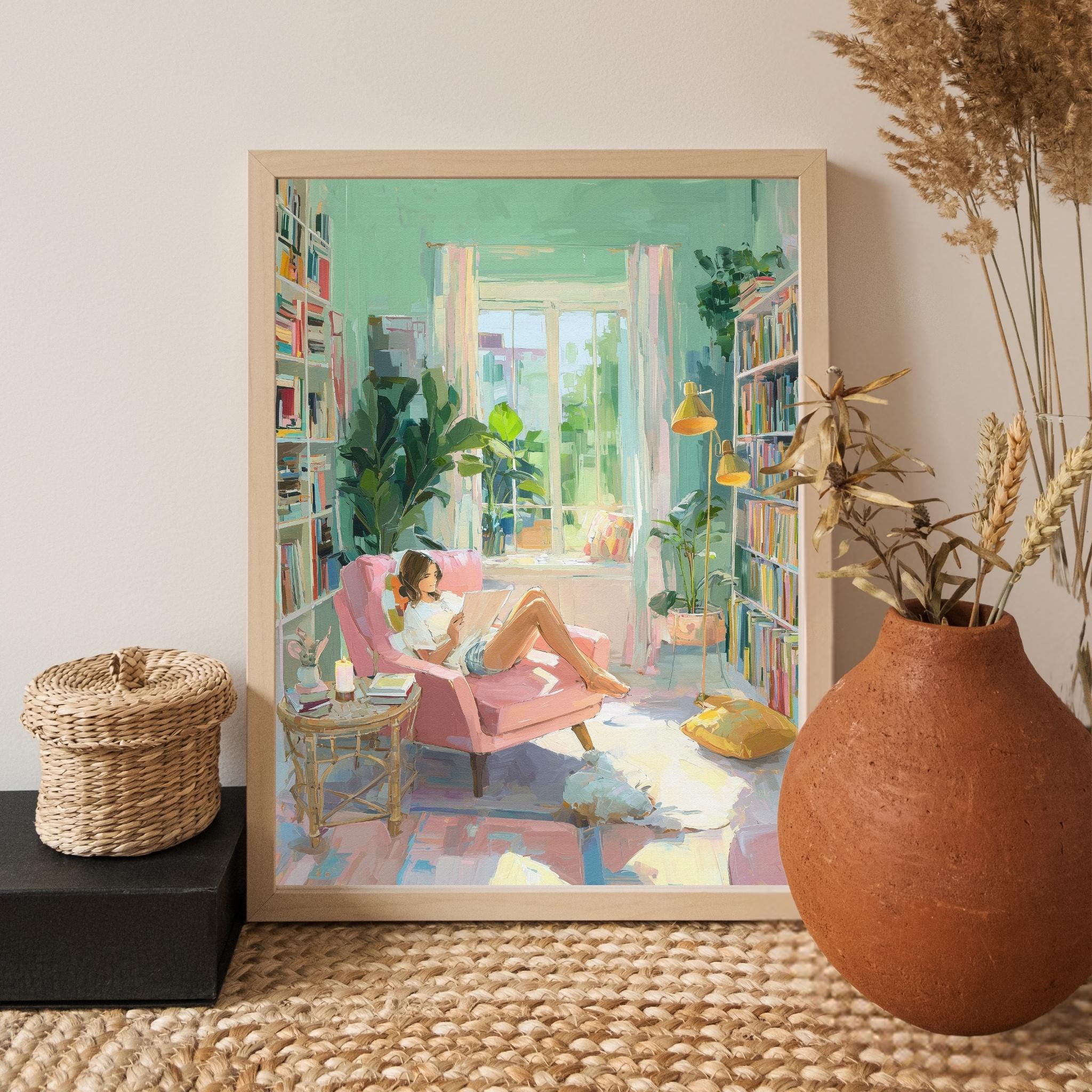 Boho Reading Wall Art Print, Book Lover Poster, Reading Room Artwork ...