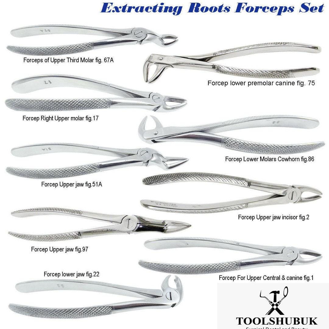10-piece Dental Tooth Extraction Forceps Set for Upper & Lower Molars ...