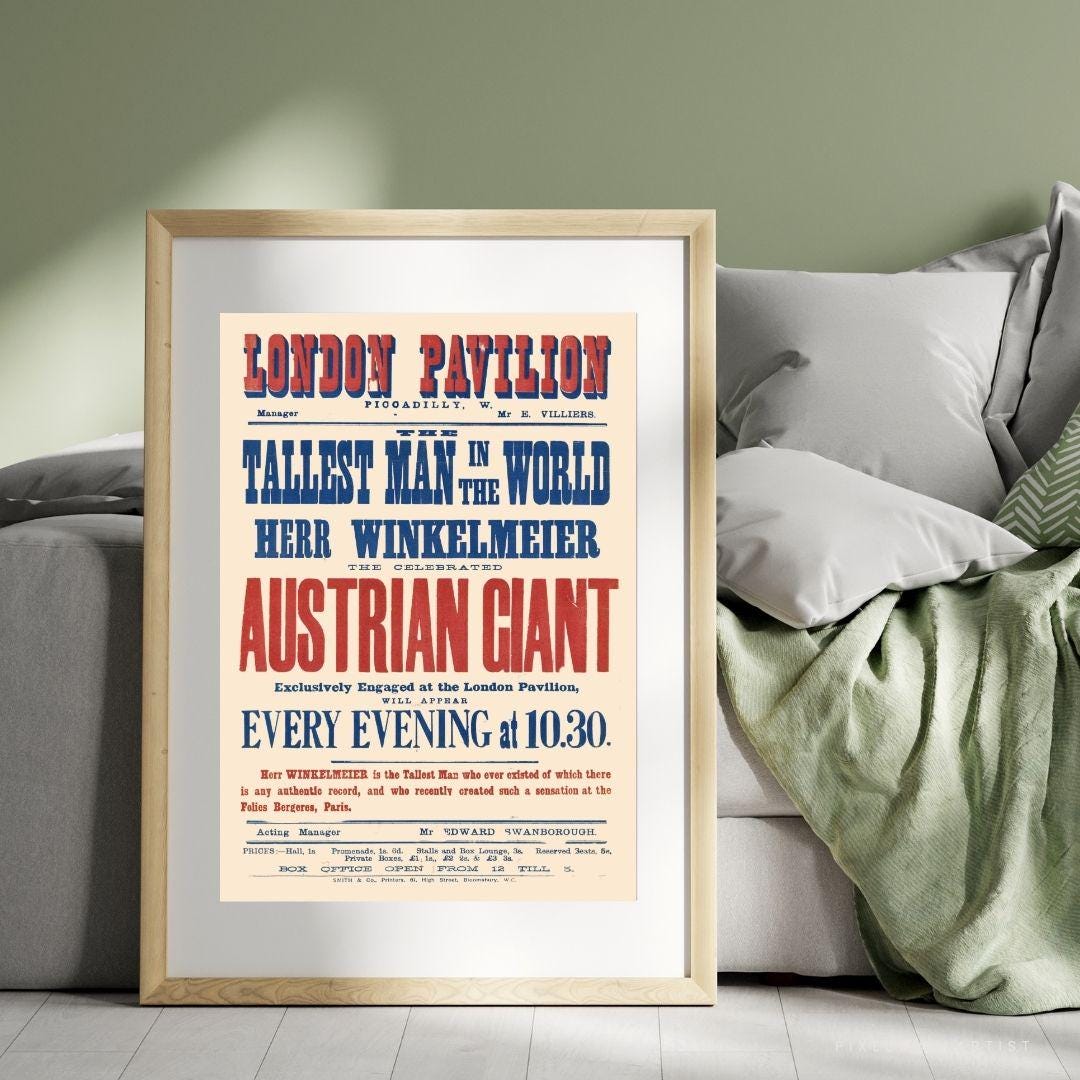 Austrian Giant Circus Poster – Vintage 1885 Freak Show Wall Art ...