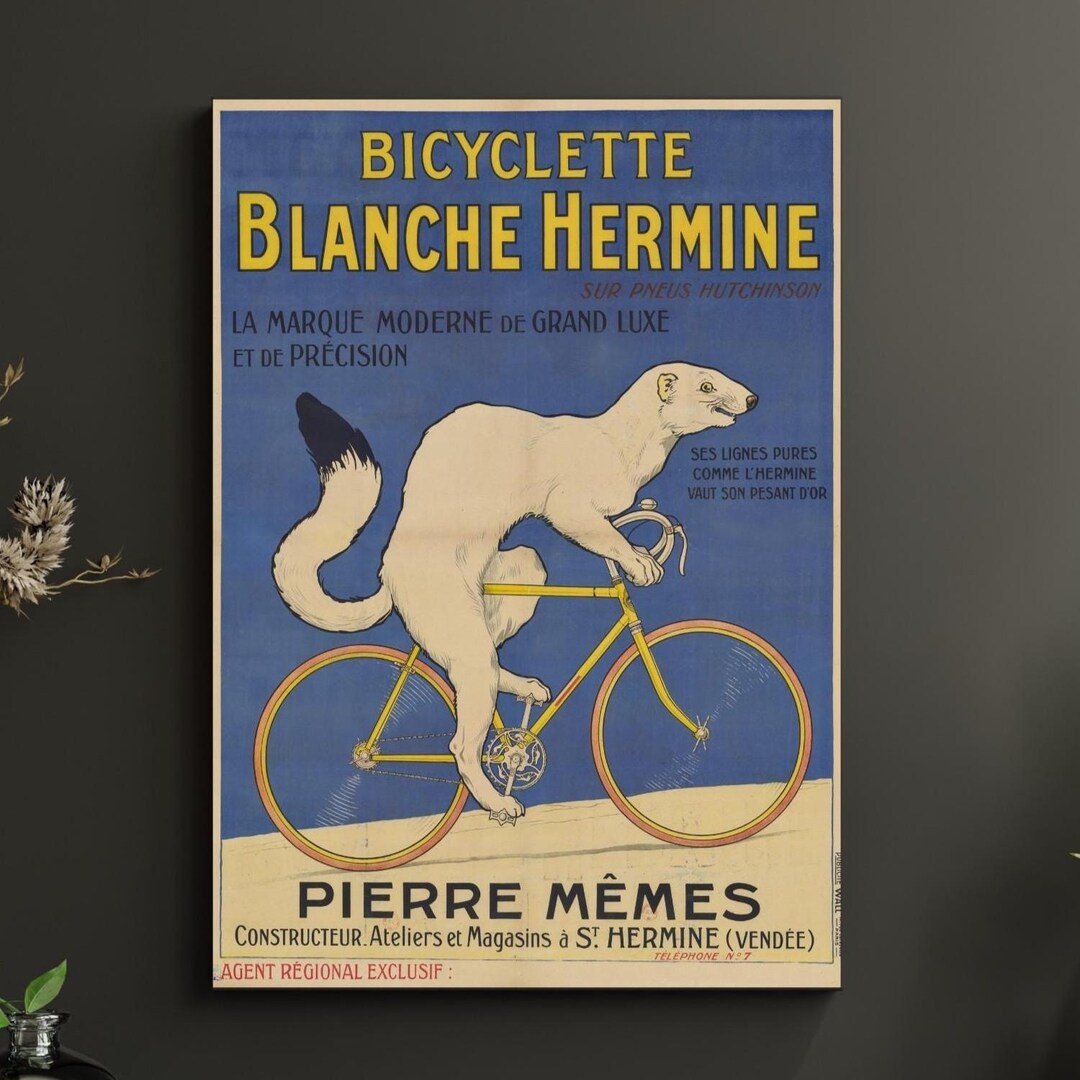 Vintage French Cycling Poster: White Ermine on Hutchinson Bicycle ...
