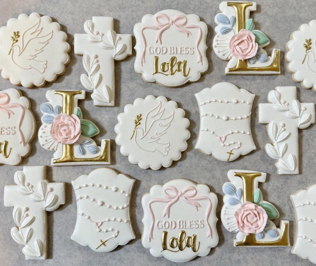 Custom Floral Baptism/confirmation Cookies - Etsy