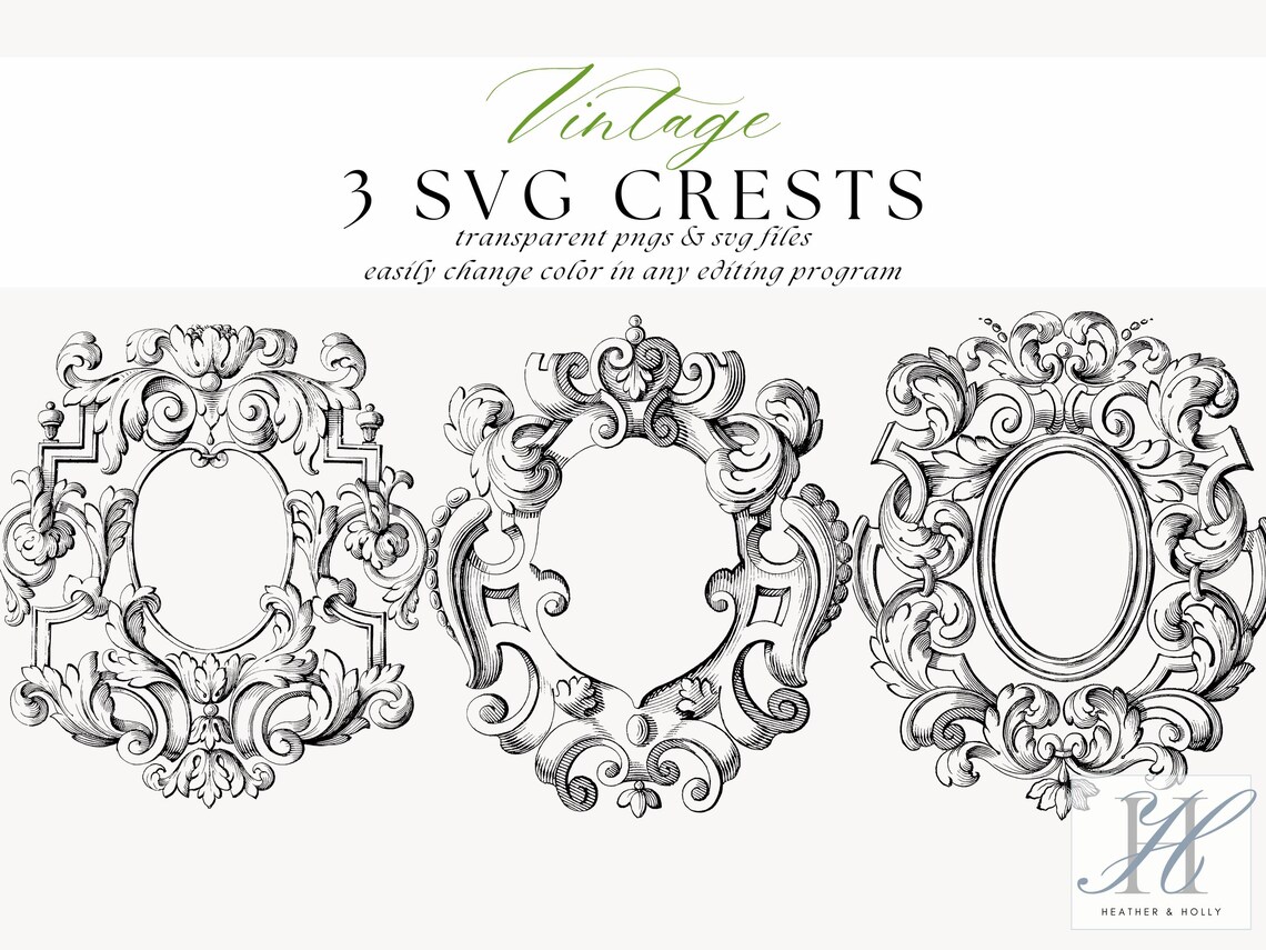 Vintage SVG Bundle, Wedding Crest SVG Files, Wedding Clipart Handdrawn ...