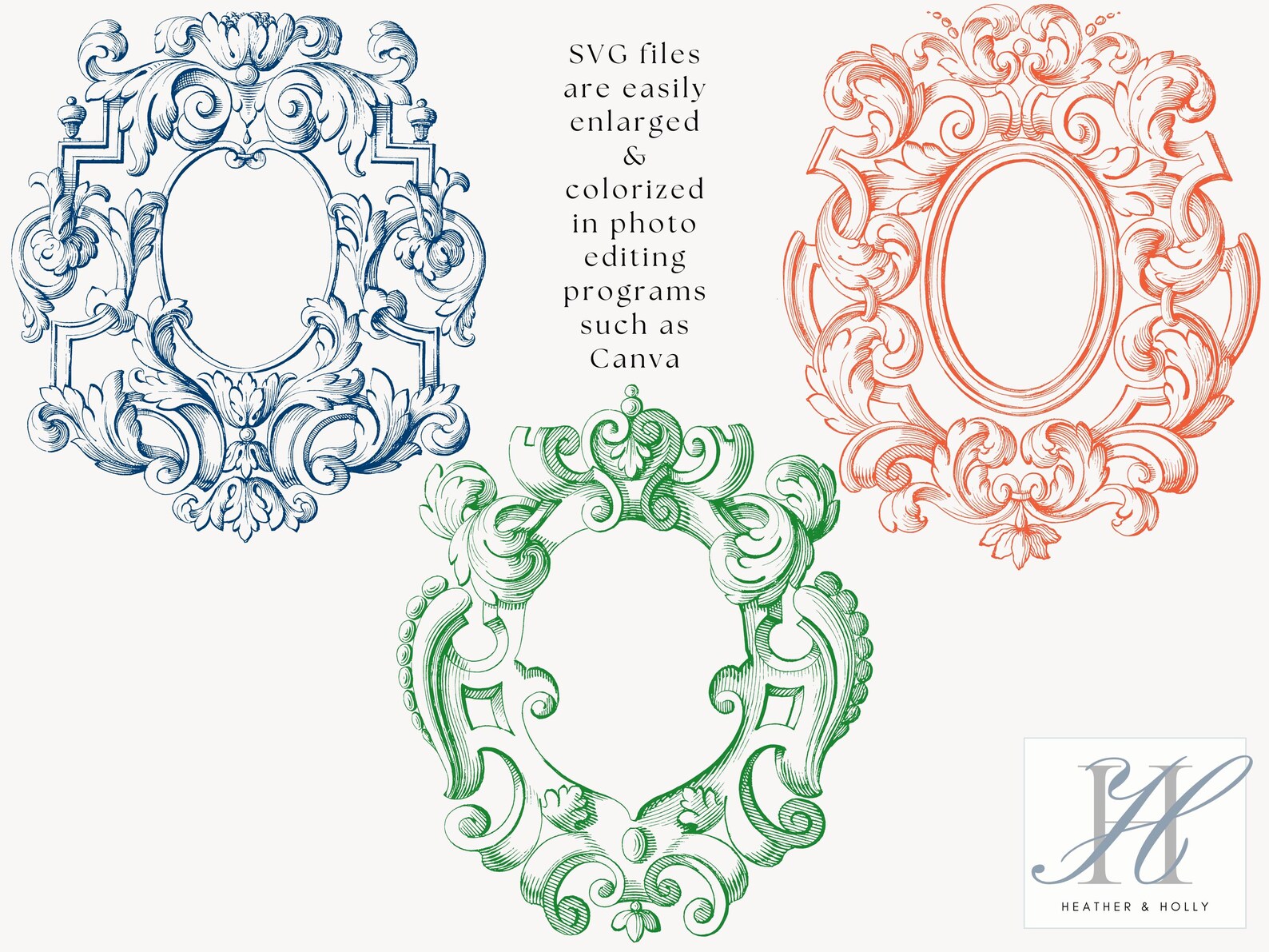 Vintage SVG Bundle, Wedding Crest SVG Files, Wedding Clipart Handdrawn ...