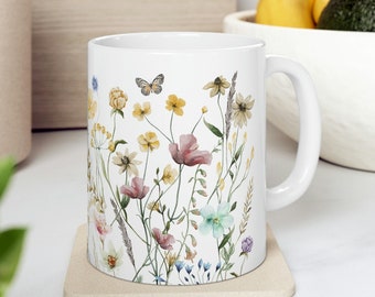 Pressed Flowers Mug, Coffee Cup Floral Design, Pastel Floral Nature Mug ...