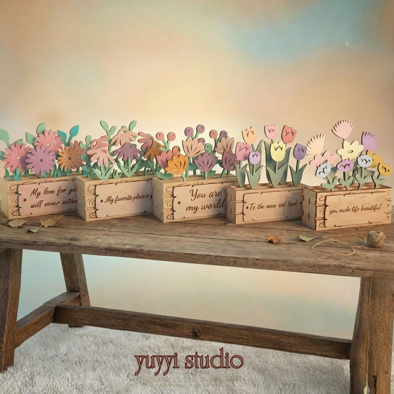 Laser Cut Wooden Flower Bouquet Box, Valentine's Day Gift (digital ...