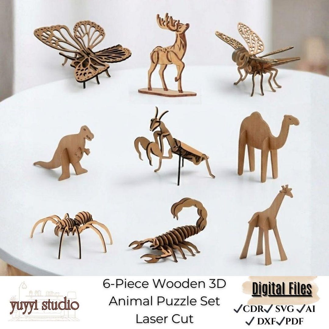 Juego de rompecabezas de animales de madera en 3D, kit de bricolaje de ...