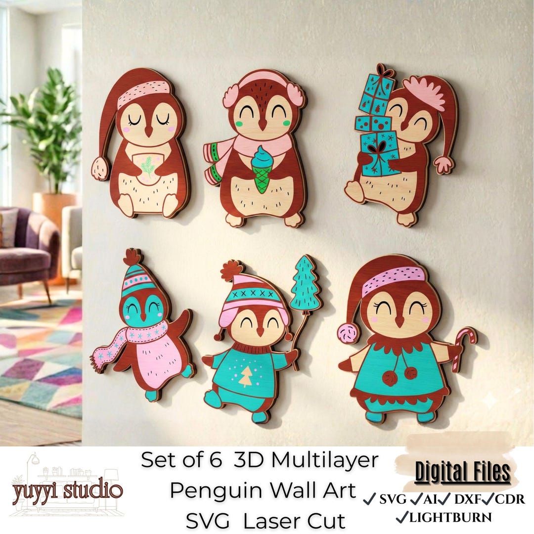 3D Multilayer Penguin Wall Art SVG, Laser Cut Winter Animal Ornaments ...