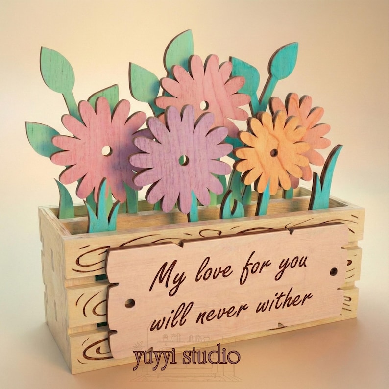 Laser Cut Wooden Flower Bouquet Box, Valentine's Day Gift (digital ...
