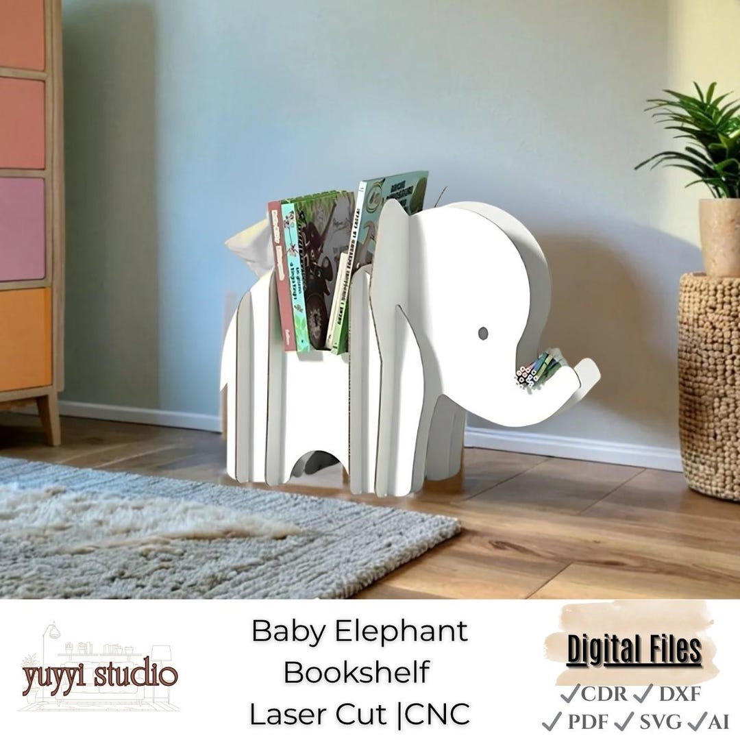 Adorable Elephant Bookshelf Pattern Laser Cut File for DIY Nursery ...