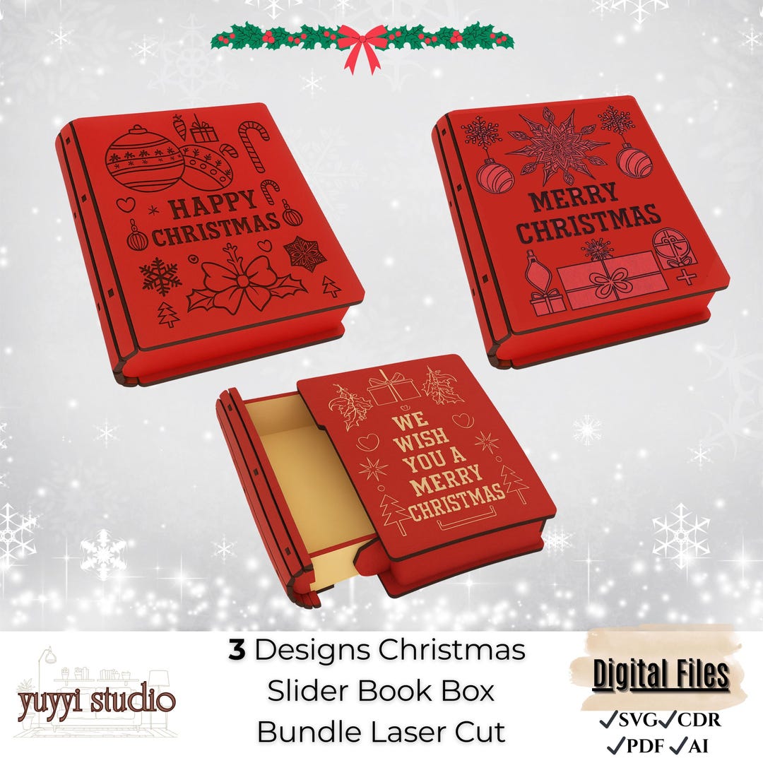 Christmas Book Box SVG: Laser Cut Sliding Drawer Template (digital File ...
