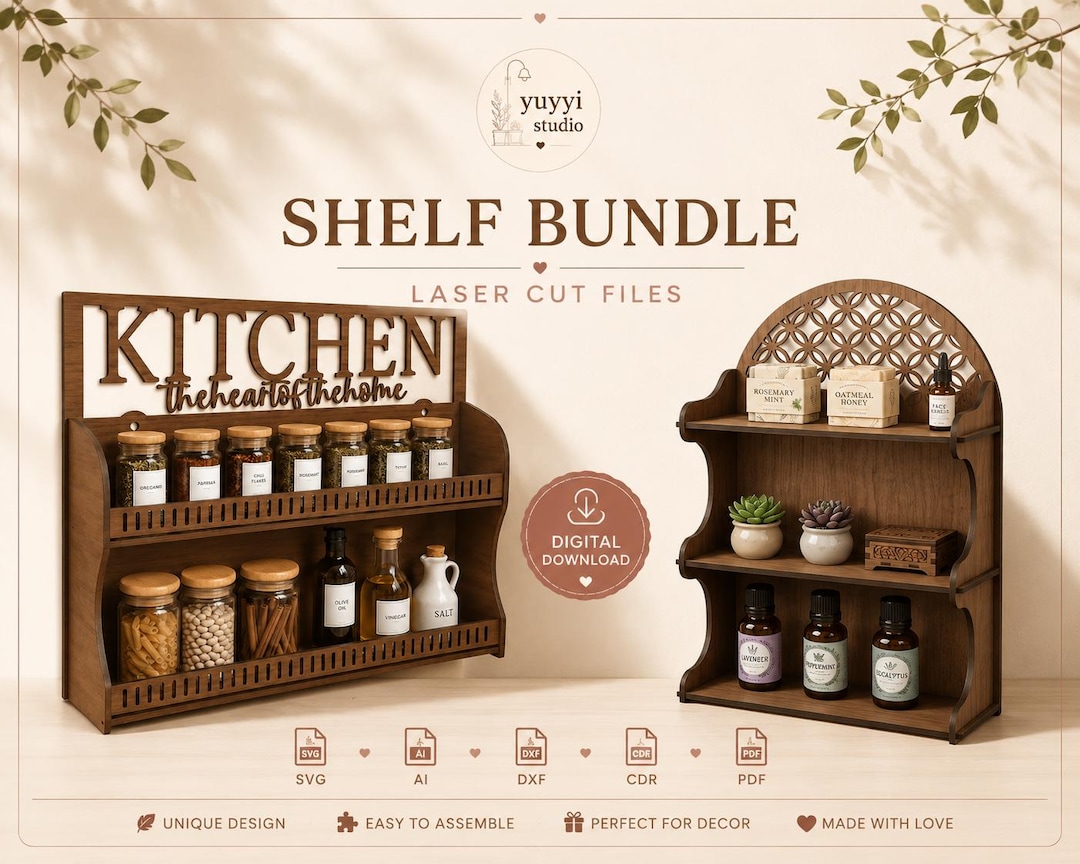 Shelf Bundle Laser Cut Files SVG | Kitchen Wall Display Stand | Wooden ...