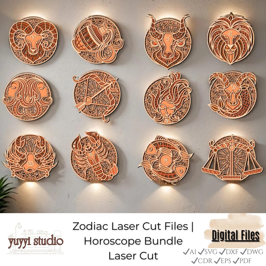Zodiac SVG Laser Cut Files: Astrology Sign Collection (digital Download ...