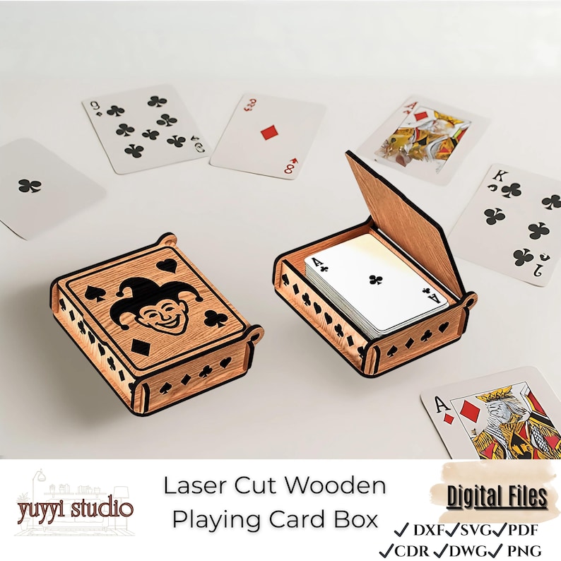 Laser Cut Joker Playing Card Box: Engraved Wooden Design (digital ...