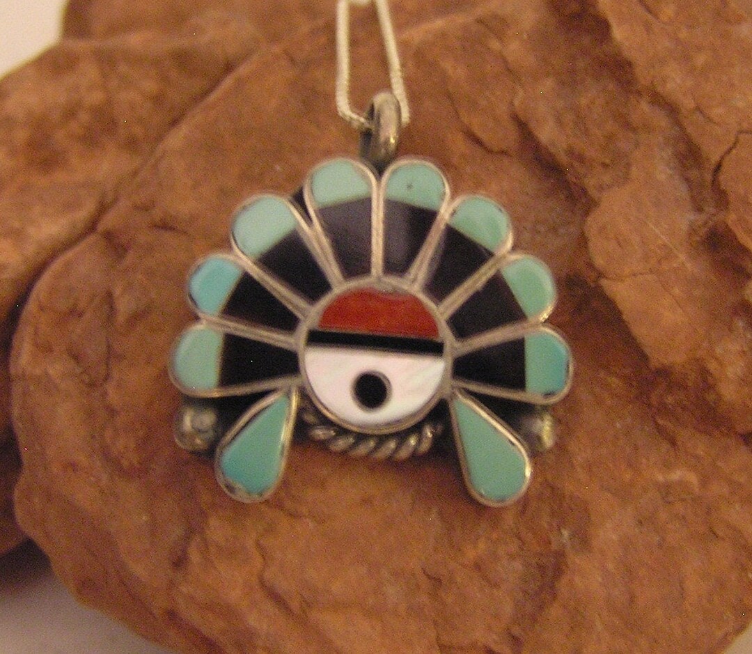Zuni Sun God Pendant/brooch With Headdress Beautiful Inlay Multi Stone ...