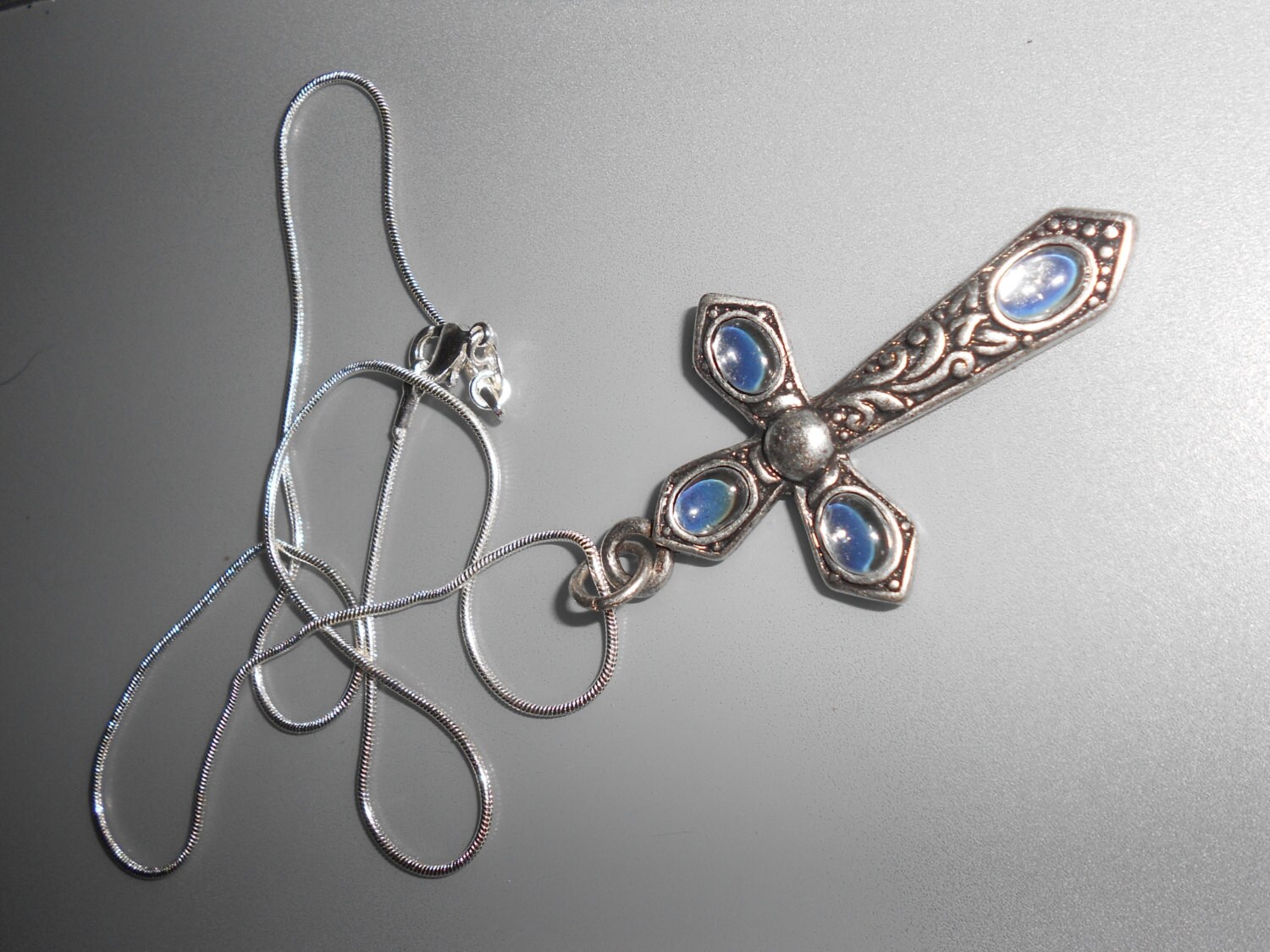 Cross Pendant French Style Clear Stone Repousse Cross Non ...