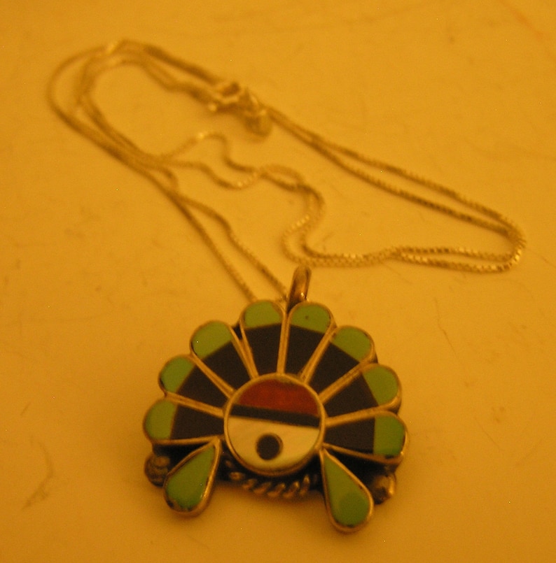 Zuni Sun God Pendant/brooch With Headdress Beautiful Inlay Multi Stone ...