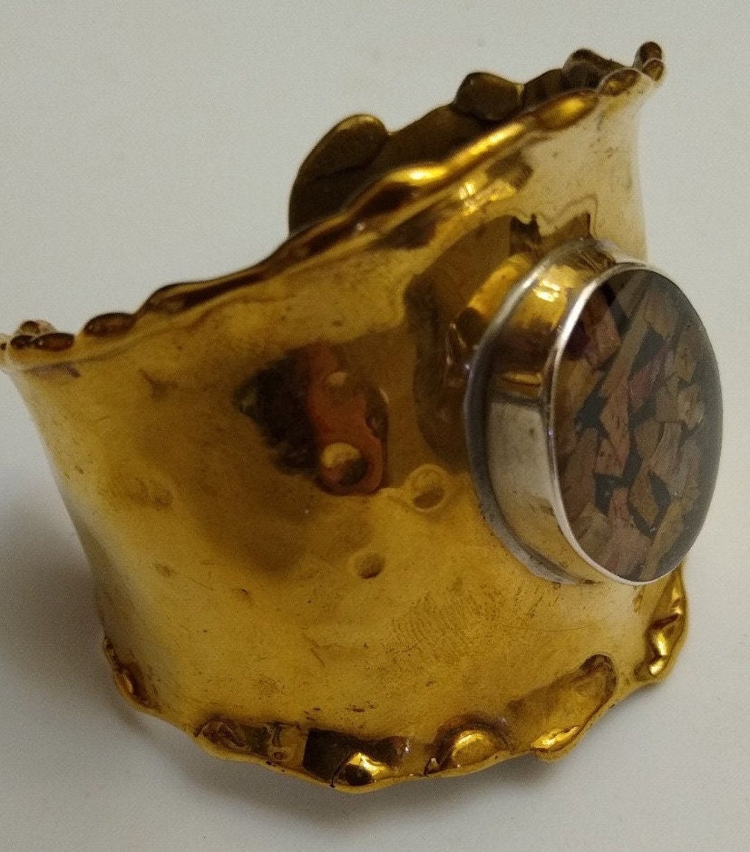 Golden Cuff Brutalist Brass & Sterling Statement Cuff-lucite-abalone ...