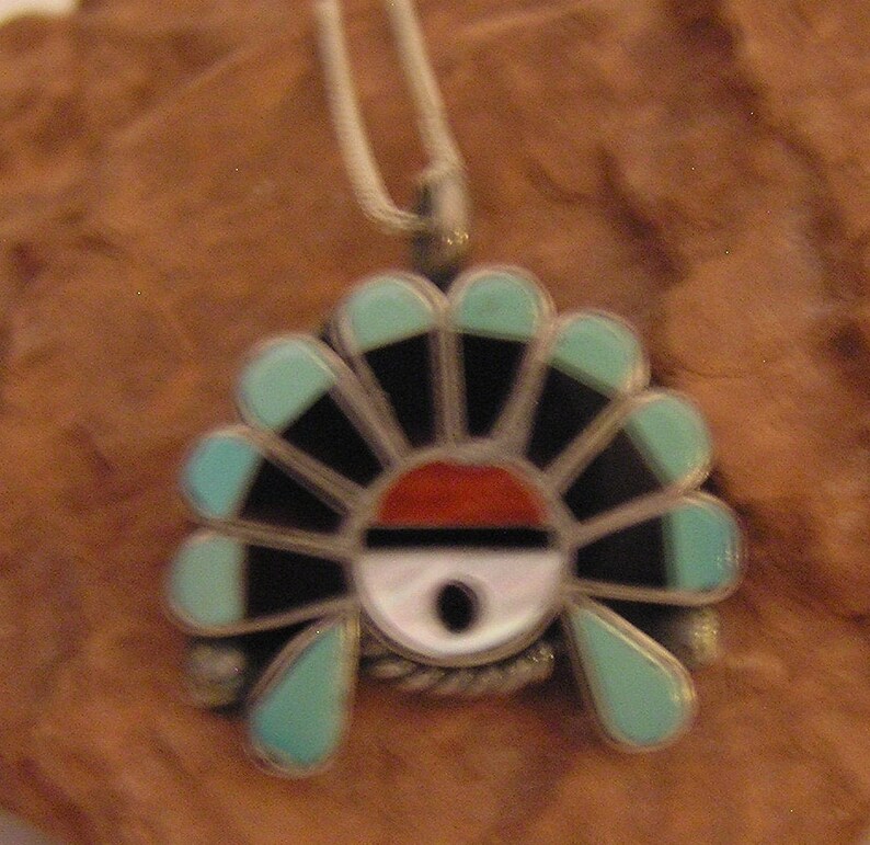 Zuni Sun God Pendant/brooch With Headdress Beautiful Inlay - Etsy