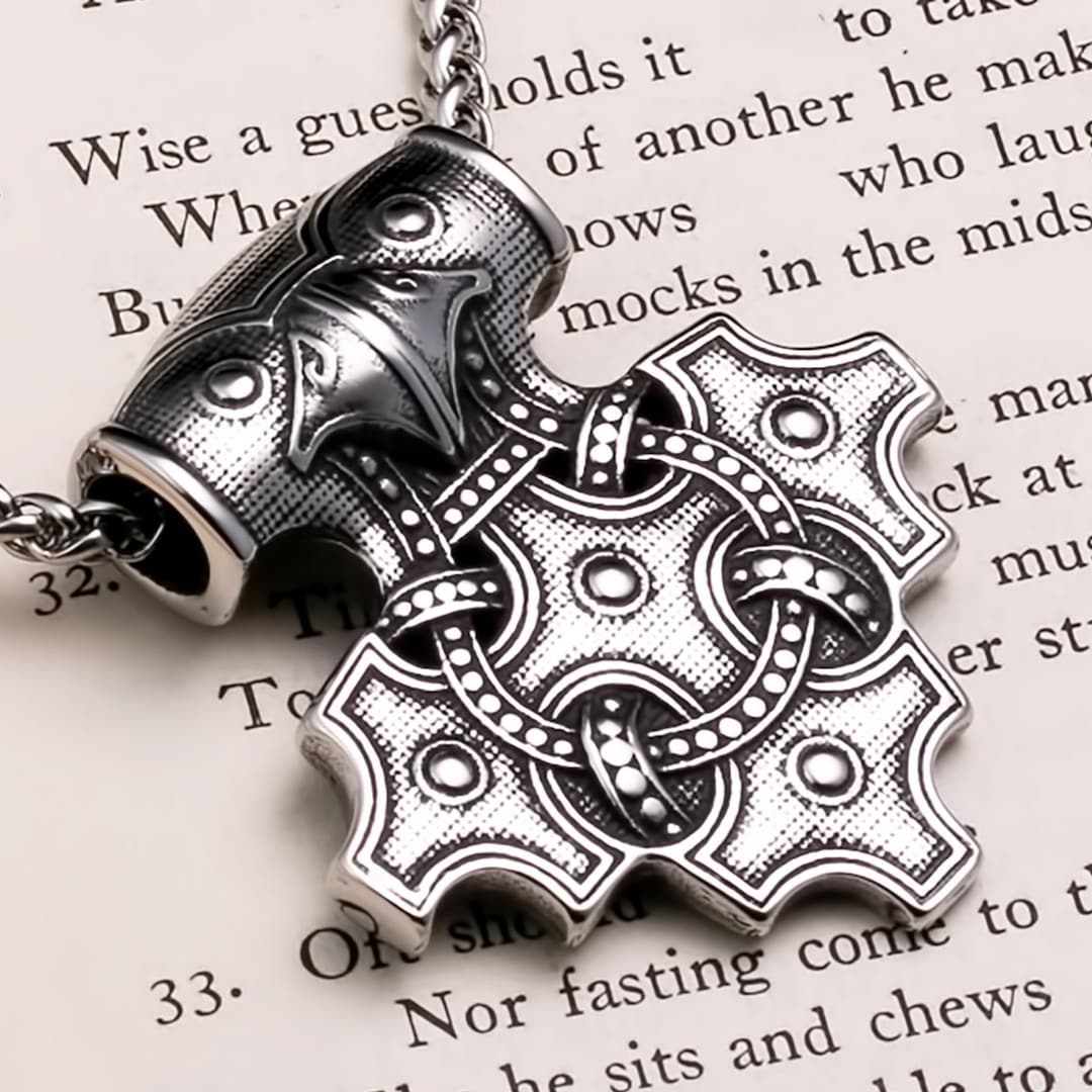 Viking Mjolnir Thor's Hammer Raven Cross Stainless Steel Pendant ...