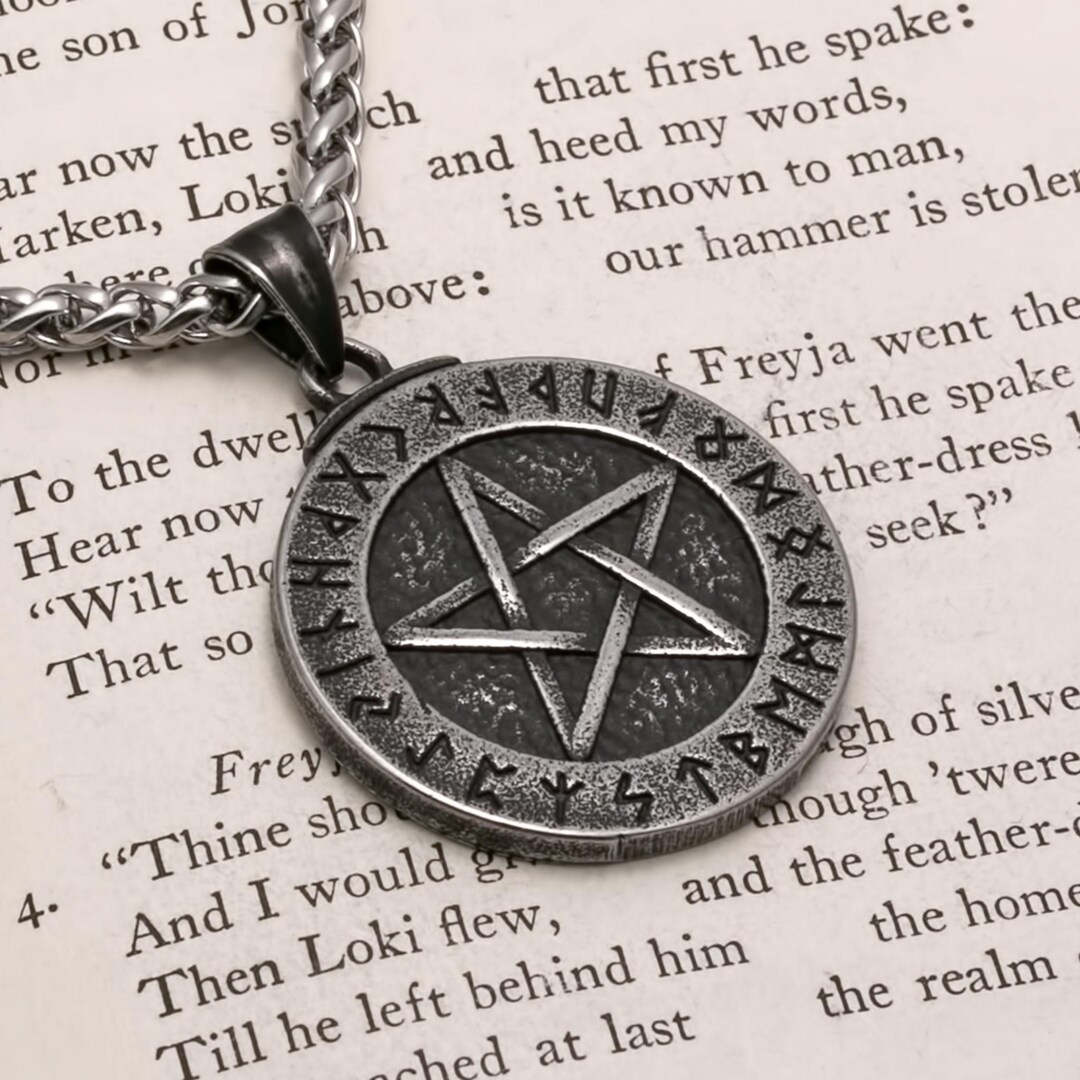Viking Pentagram Wiccan Elder Futhark Rune Stainless Steel Pendant ...