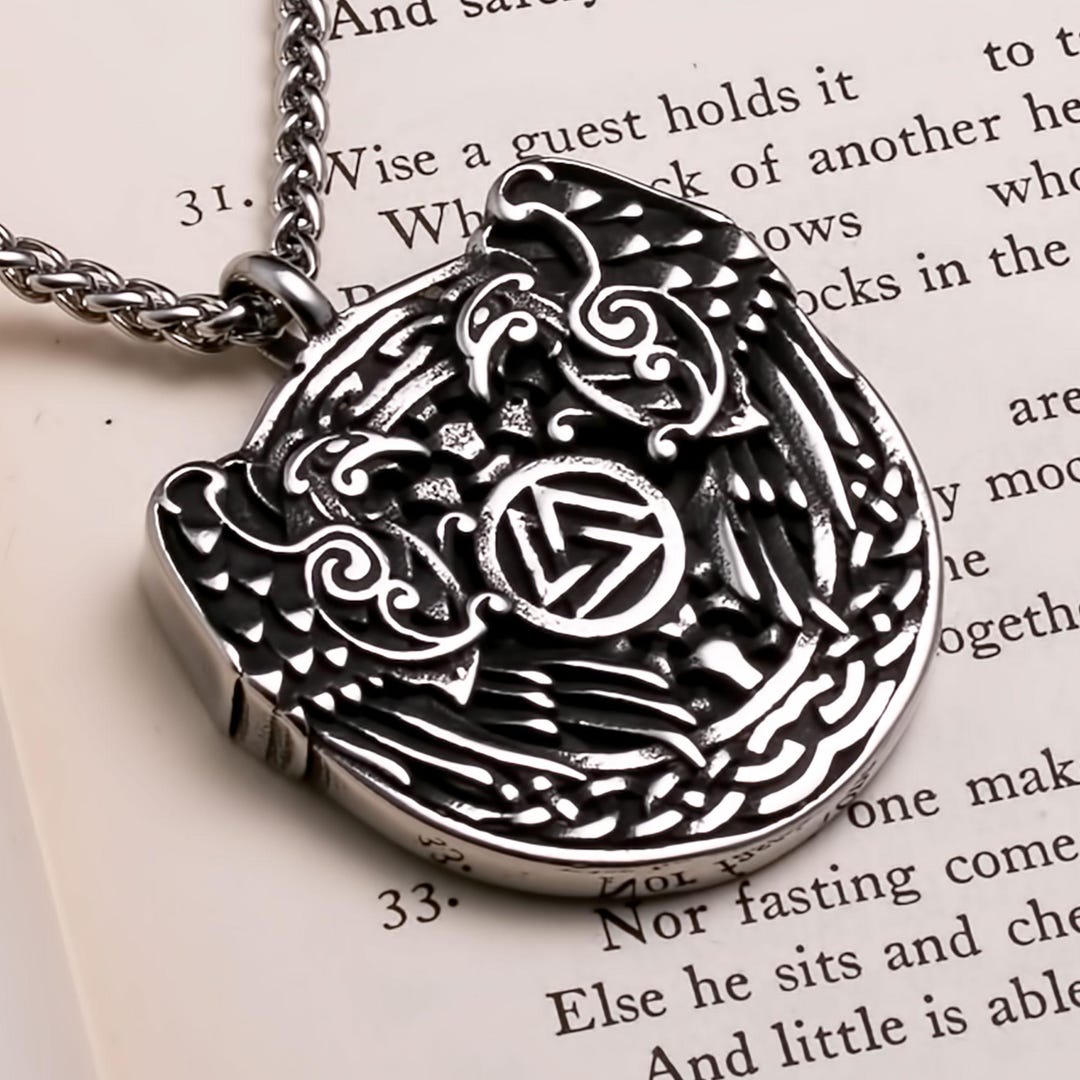 Viking Ravens Valknut Medallion Stainless Steel Pendant Necklace - Etsy