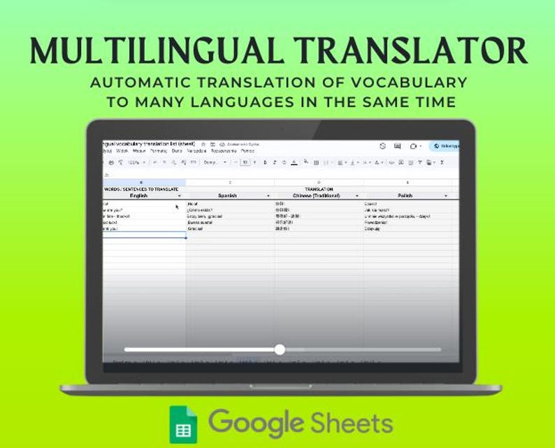 Automatic, Multilingual Vocabulary Translation List (sheet) - Etsy