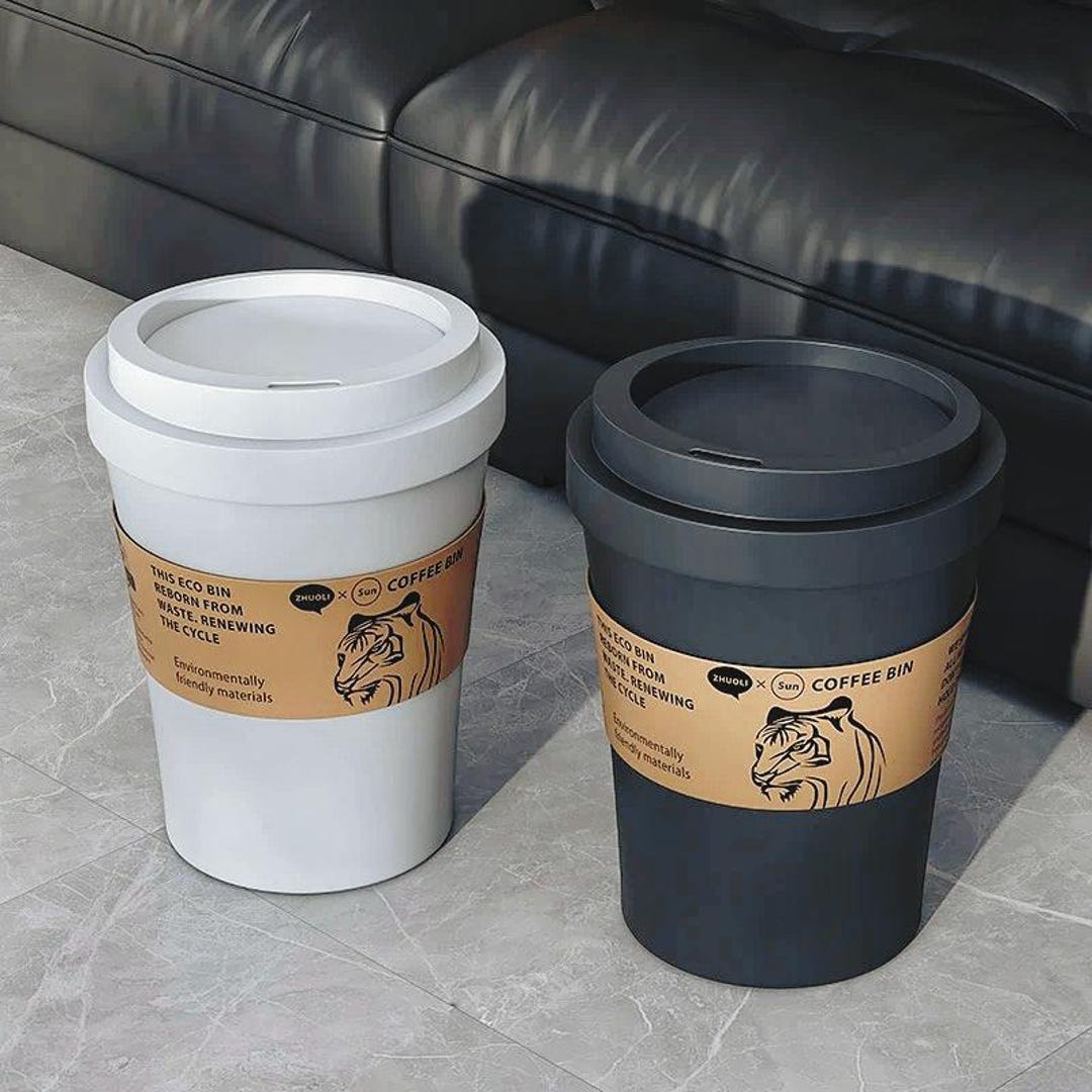 Creative Coffee Cup Trash Can With Swing Lid – Stylish Waste Bin for ...