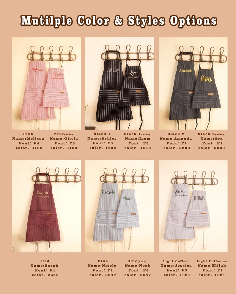 Personalized Apron for Kids and Adult, Custom Embroidered Striped Apron ...