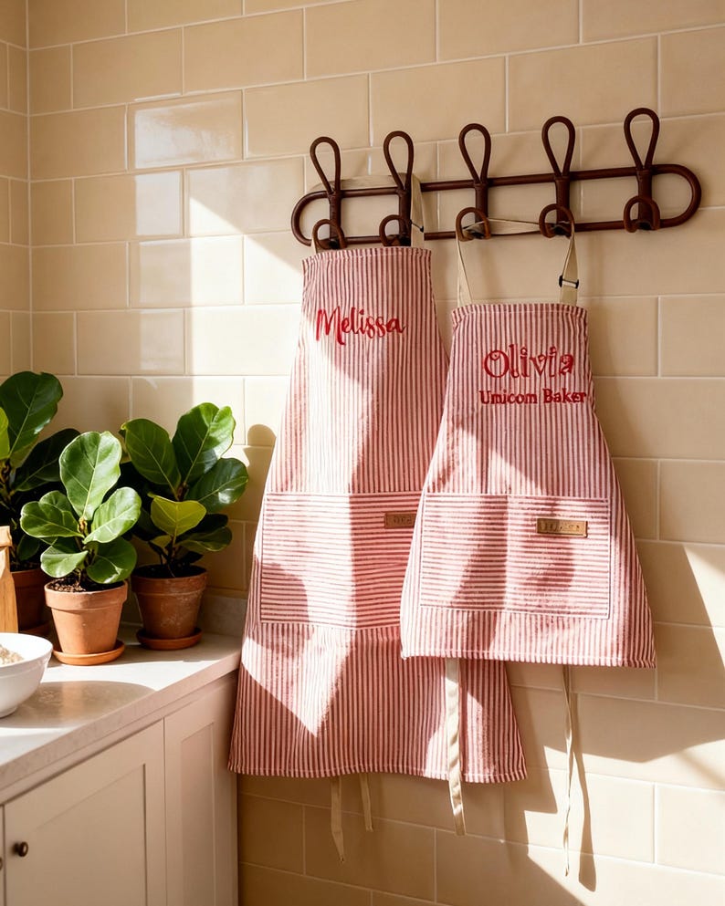 Personalized Apron for Kids and Adult, Custom Embroidered Striped Apron ...