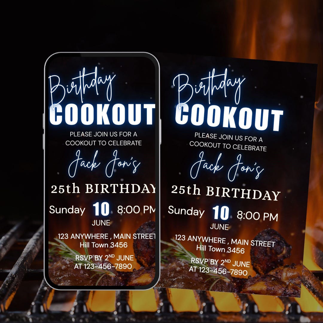 Birthday Cookout Invitation in Blue, BBQ Cookout Invitation, Outdoor ...