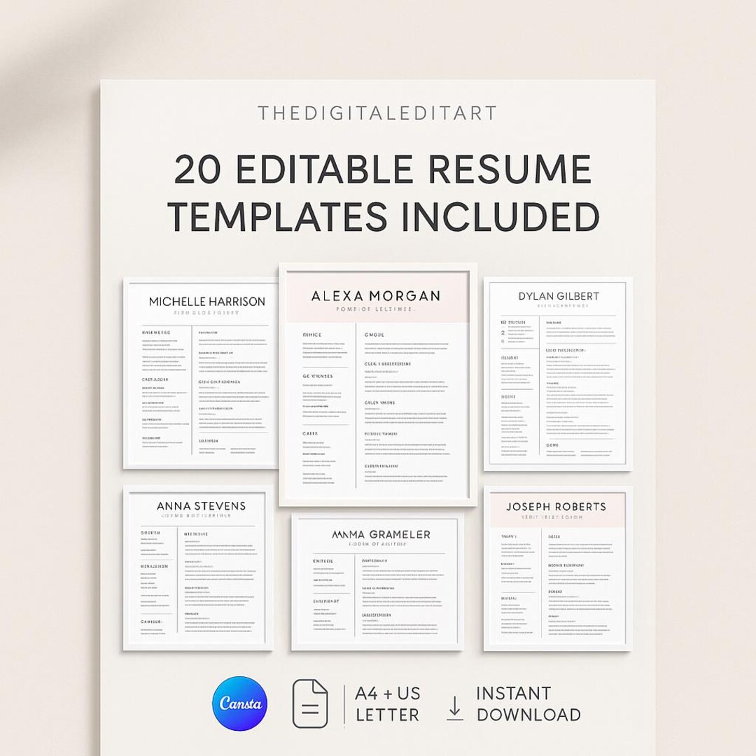 20 Professional Resume Templates: Editable CV Designs (PDF Bundle) - Etsy