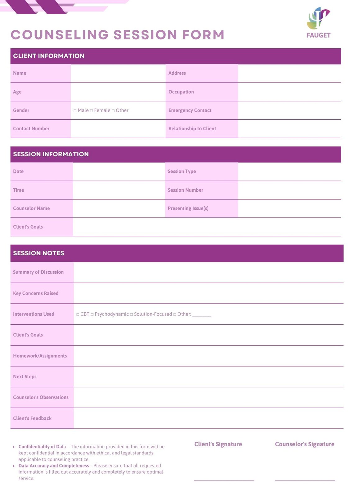 Editable Counseling Intake Form: Therapist Client Template (canva PDF ...