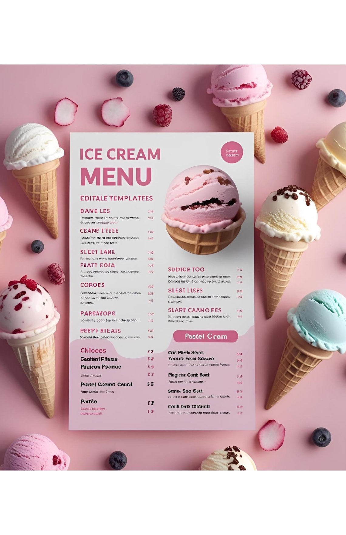 Ice Cream Menu Templates: Pastel Bar & Social Media (canva Editable ...