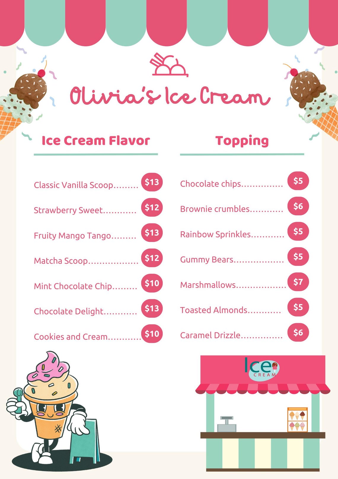 Ice Cream Menu Templates: Pastel Bar & Social Media (canva Editable ...