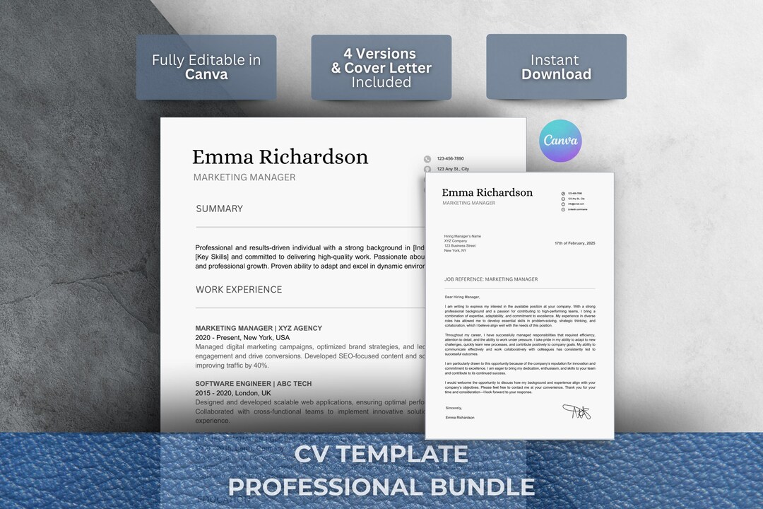 Professional Resume & Cover Letter Template Bundle | Modern CV With ...