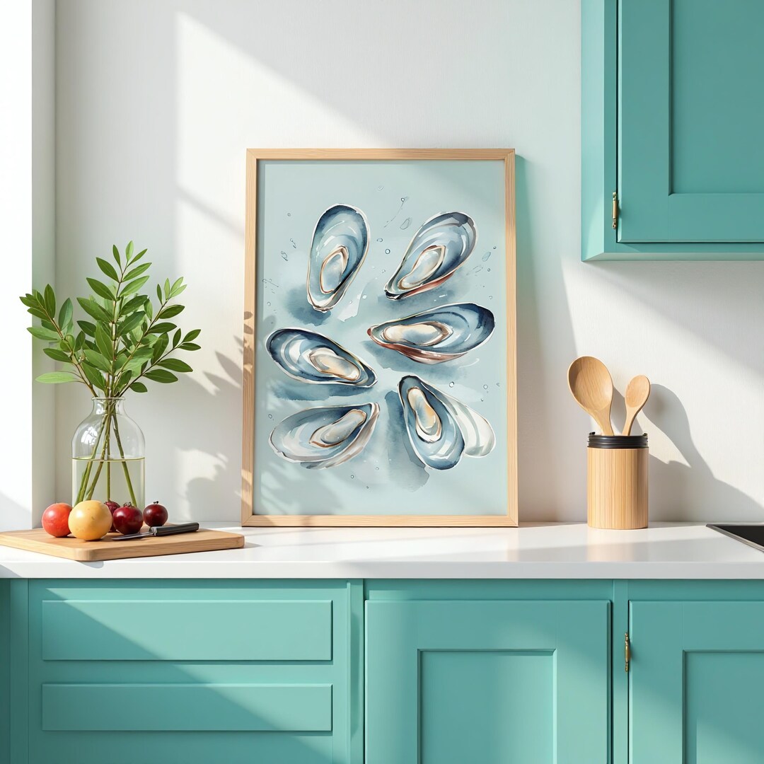 Coastal Mussel Wall Art - Coastal Beach House Kitchen Decor, Digital ...
