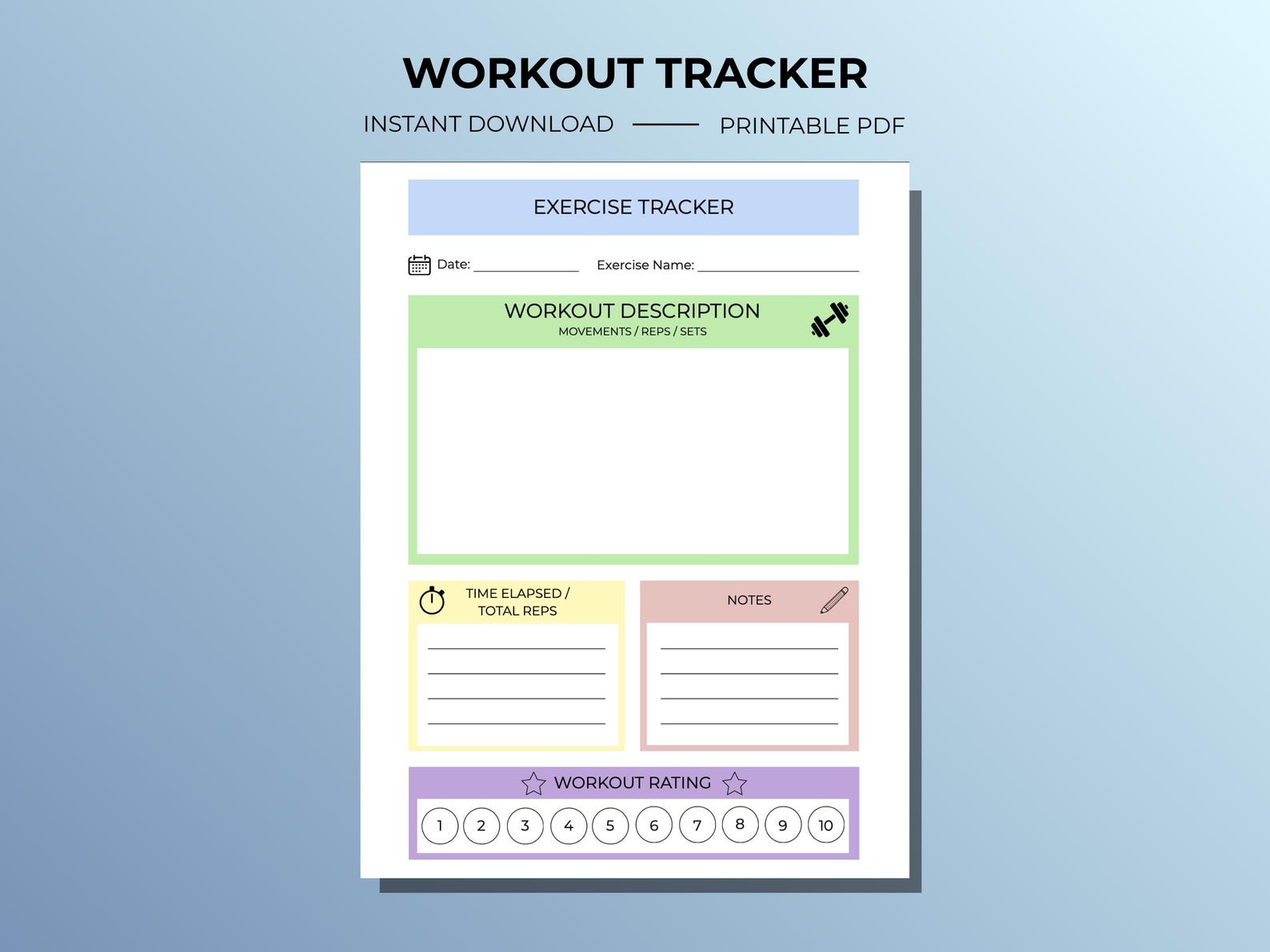 Printable Workout Tracker | Fitness Log | Strength & Cardio Training ...