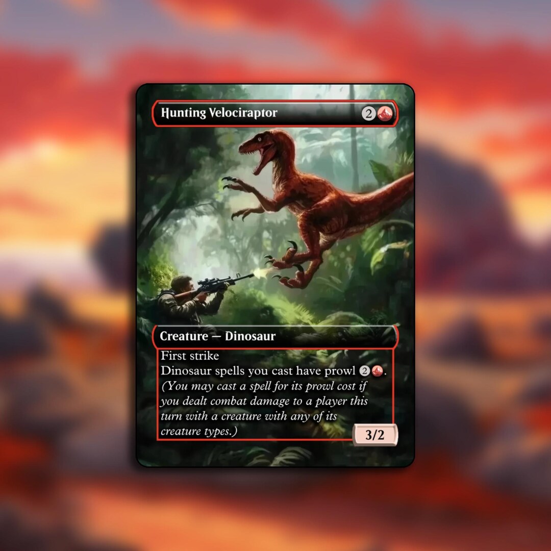 Hunting Velociraptor MTG Proxy - Borderless Custom Art Game Cards for ...