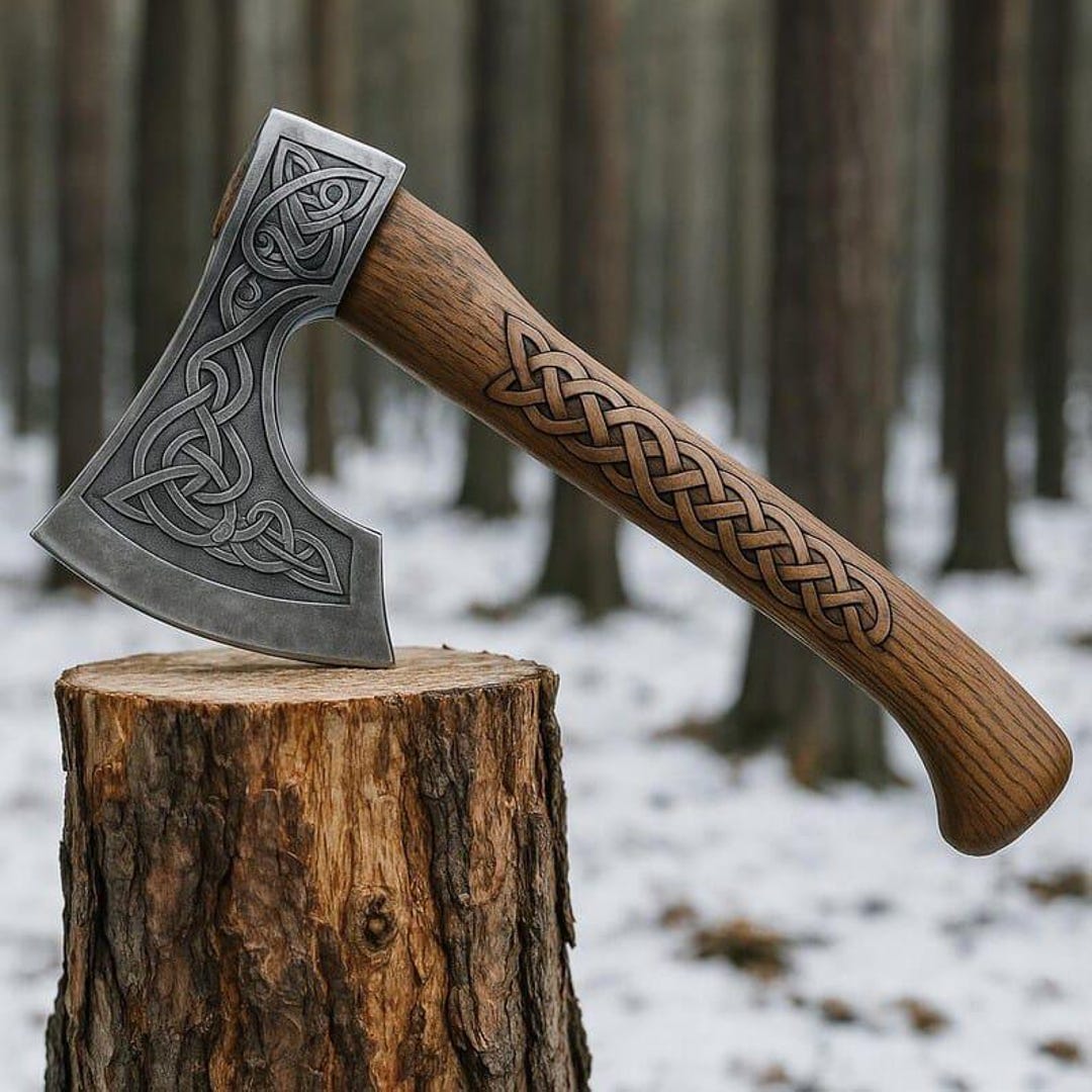 Hand-forged Celtic Knot Axe | Steel Viking Axe With Intricate Engraving ...