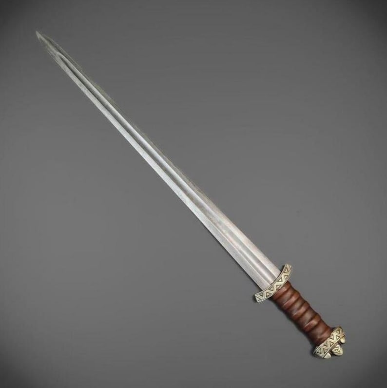 Handmade Damascus Steel Viking Sword With Leather Sheath - Etsy