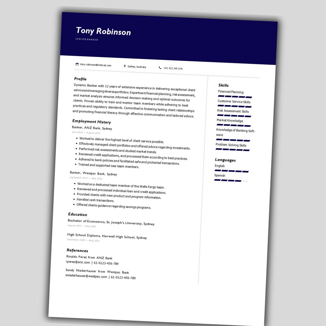 Professional Resume & CV Template | Senior Banker Resume | Modern Word ...