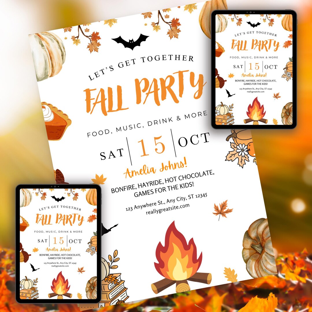 Editable Fall Harvest Party Invitation: Autumn Leaves Template ...