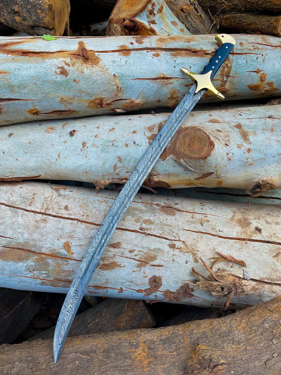 Custom Handmade Damascus Steel Scimitar Arabic Turkish Sword Micarta ...