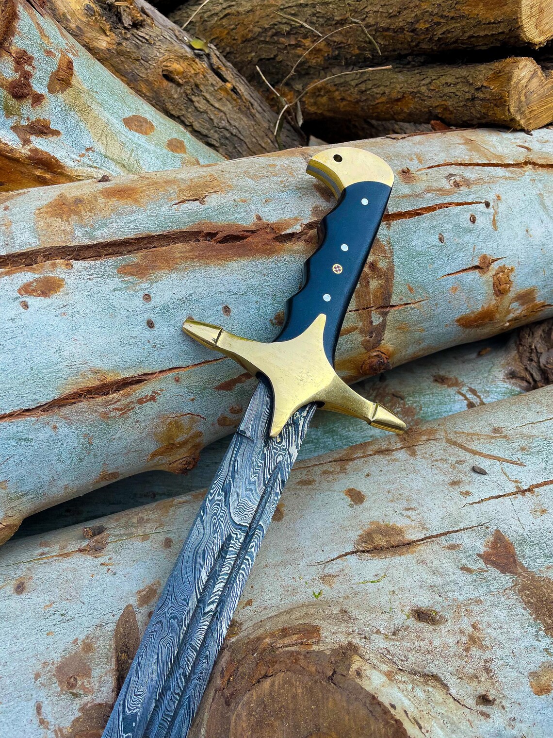 Custom Handmade Damascus Steel Scimitar Arabic Turkish Sword Micarta ...