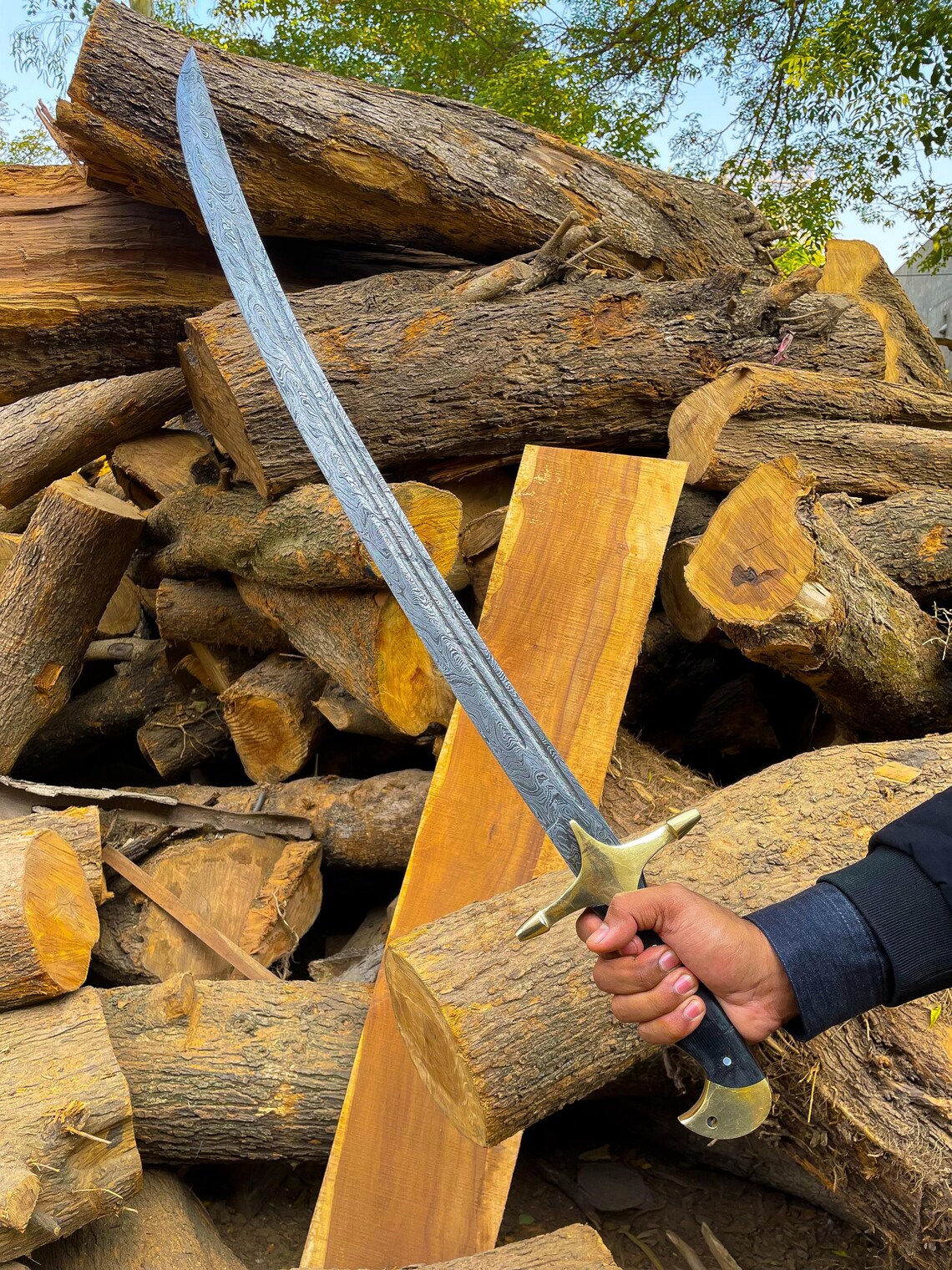 Custom Handmade Damascus Steel Scimitar Arabic Turkish Sword Micarta ...