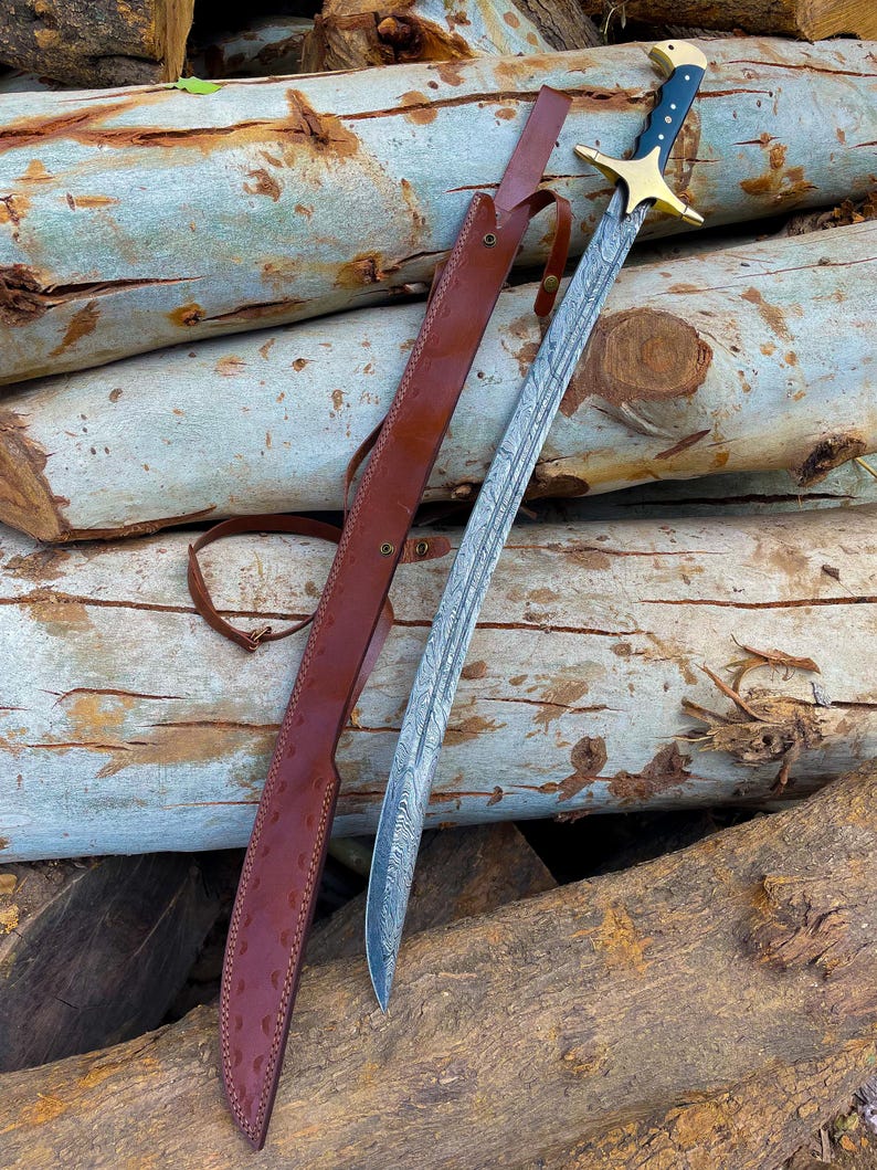 Custom Handmade Damascus Steel Scimitar Arabic Turkish Sword Micarta ...